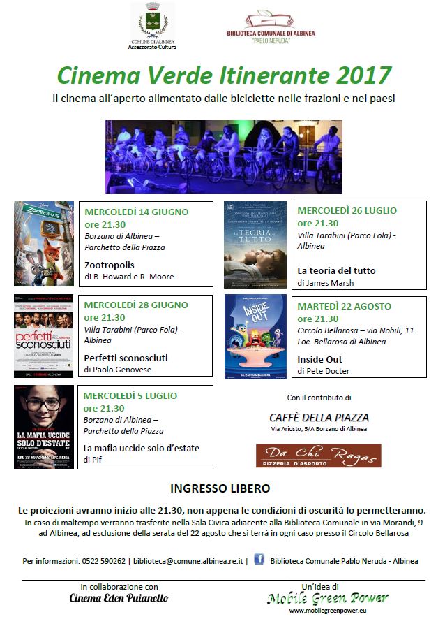 Cinema Verde itinerante – Programmazione – Comune di Albinea