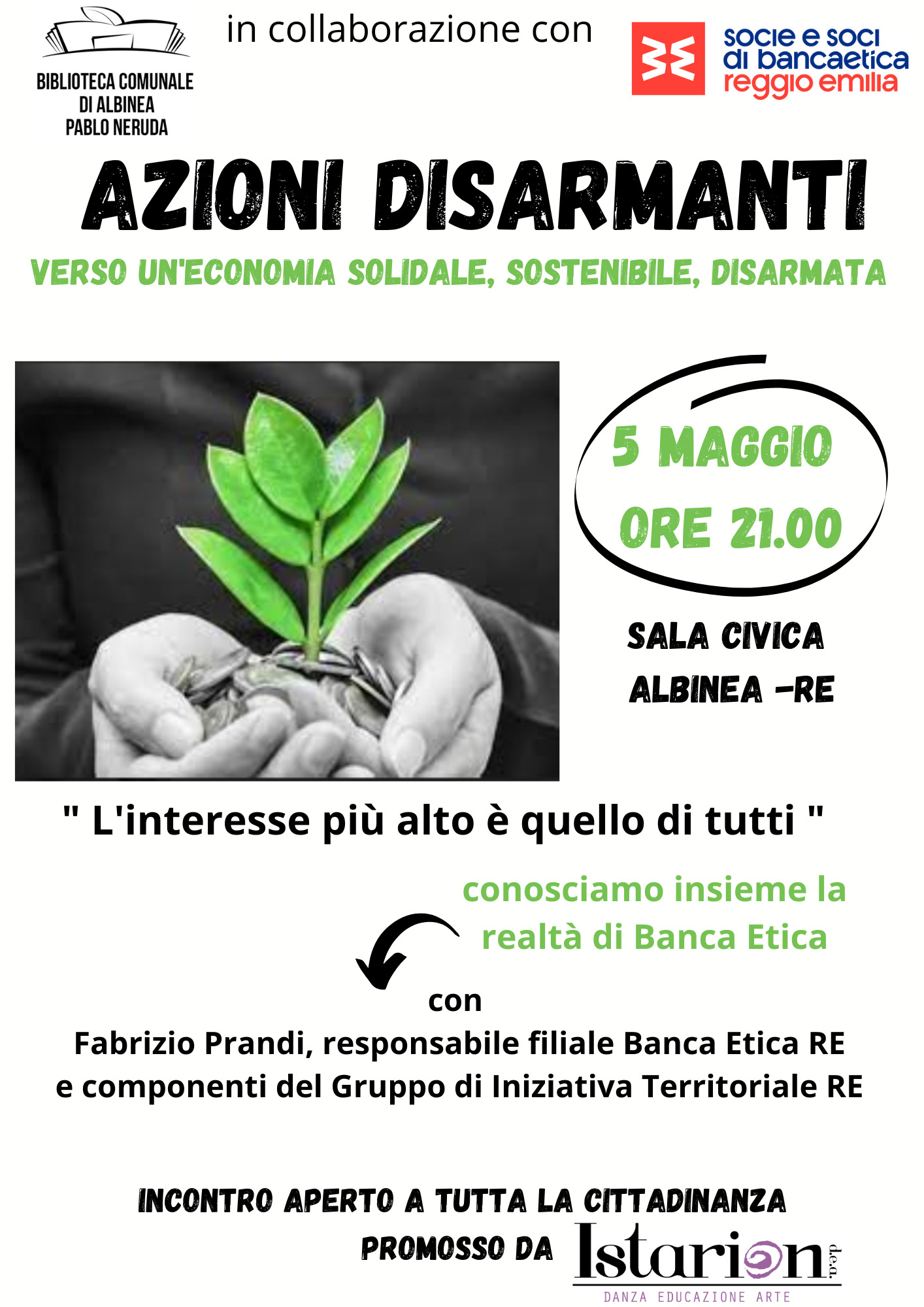 Il 5 maggio “Azioni disarmanti” in sala civica per conoscere la Banca ...